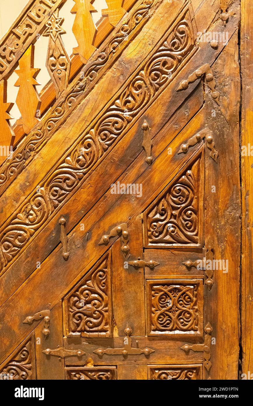 detail of wood carving on the minbar dated 1153 CE from the Great ...