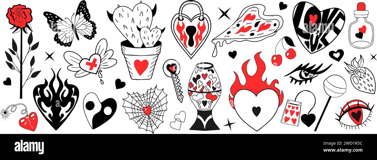 Valentine's Day set of elements. Love modern collection hand drawing ...