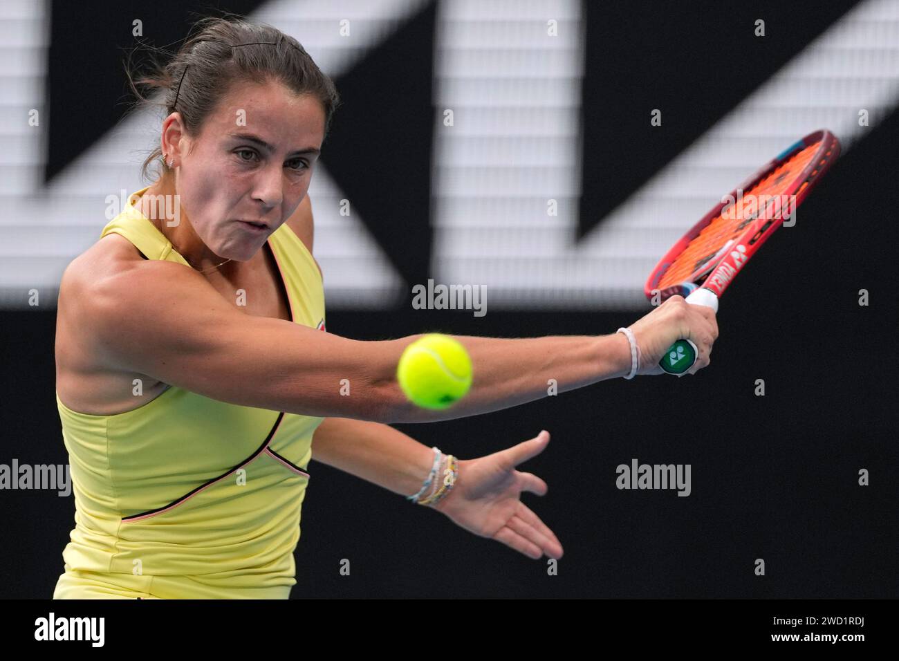 Emma Navarro of the U.S. plays a backhand return to Elisabetta ...