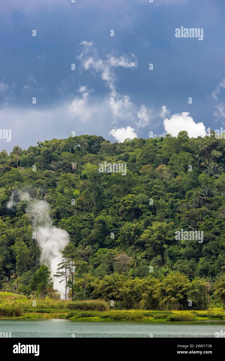 Steaming fumaroles by Lake Linow, a popular volcanic sight & geothermal ...