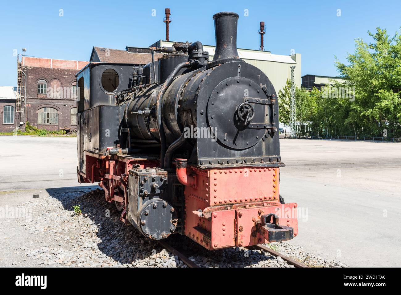 Steam locomotive and railcar of the museum railway hi-res stock ...