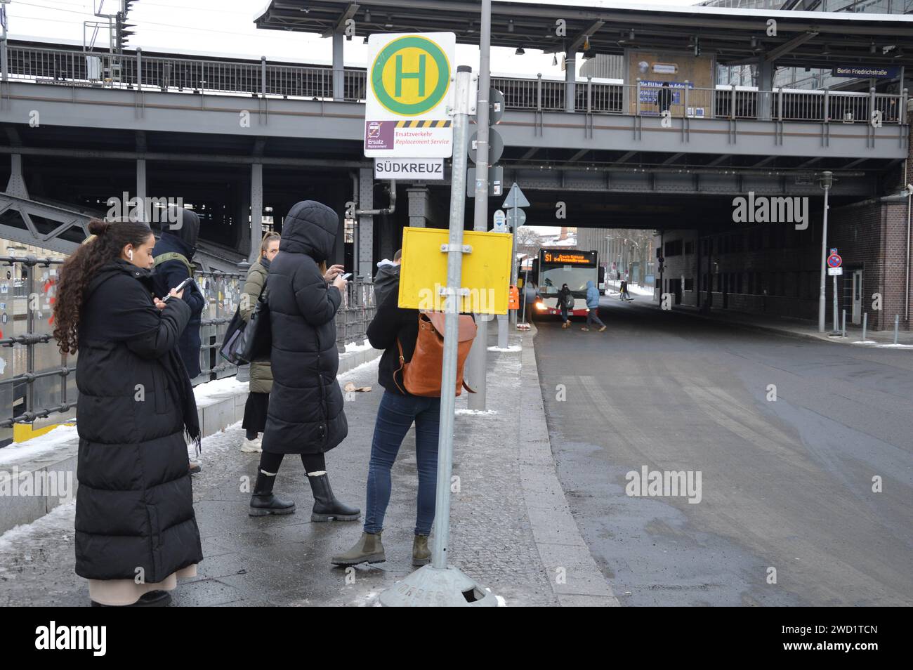 Berlin, Germany - January 17, 2024 - Replacement service bus stop at ...