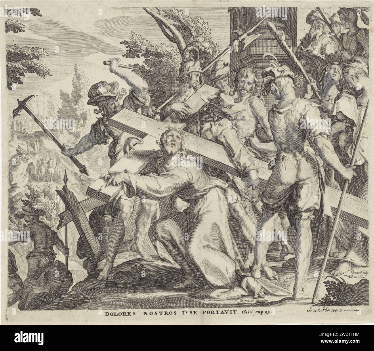 Crossing, Willem Isaacsz. of Swanenburg, After Joachim Wtewael, 1703 - 1733 print Christ wears ...