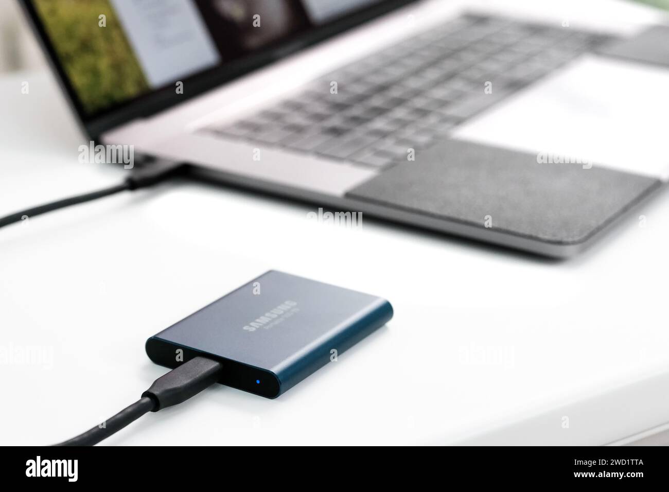 HCMC, VN - Jan 2024. SSD Samsung T5 external portable hard disk Stock ...