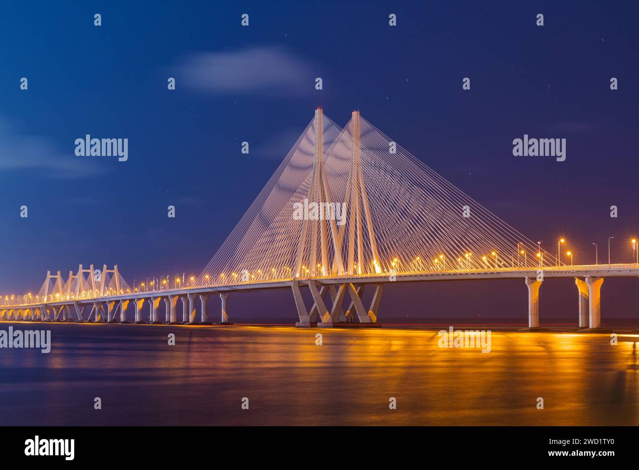 Bandra Worli Sea Link lights up during night, Mumbai Stock Photo - Alamy