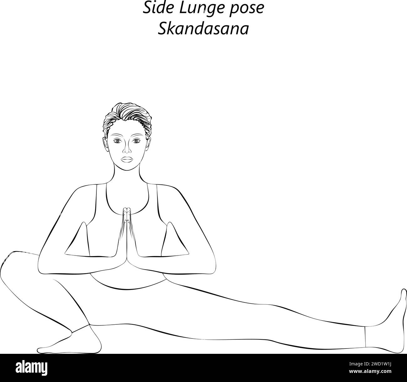 Sketch of woman doing yoga Skandasana. Side Lunge pose. Intermediate ...