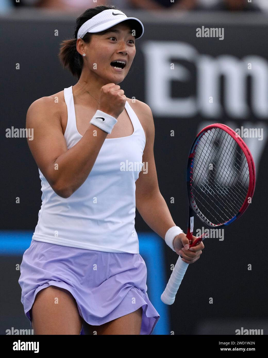 Wang Yafan of China reacts during her second round match against Emma ...