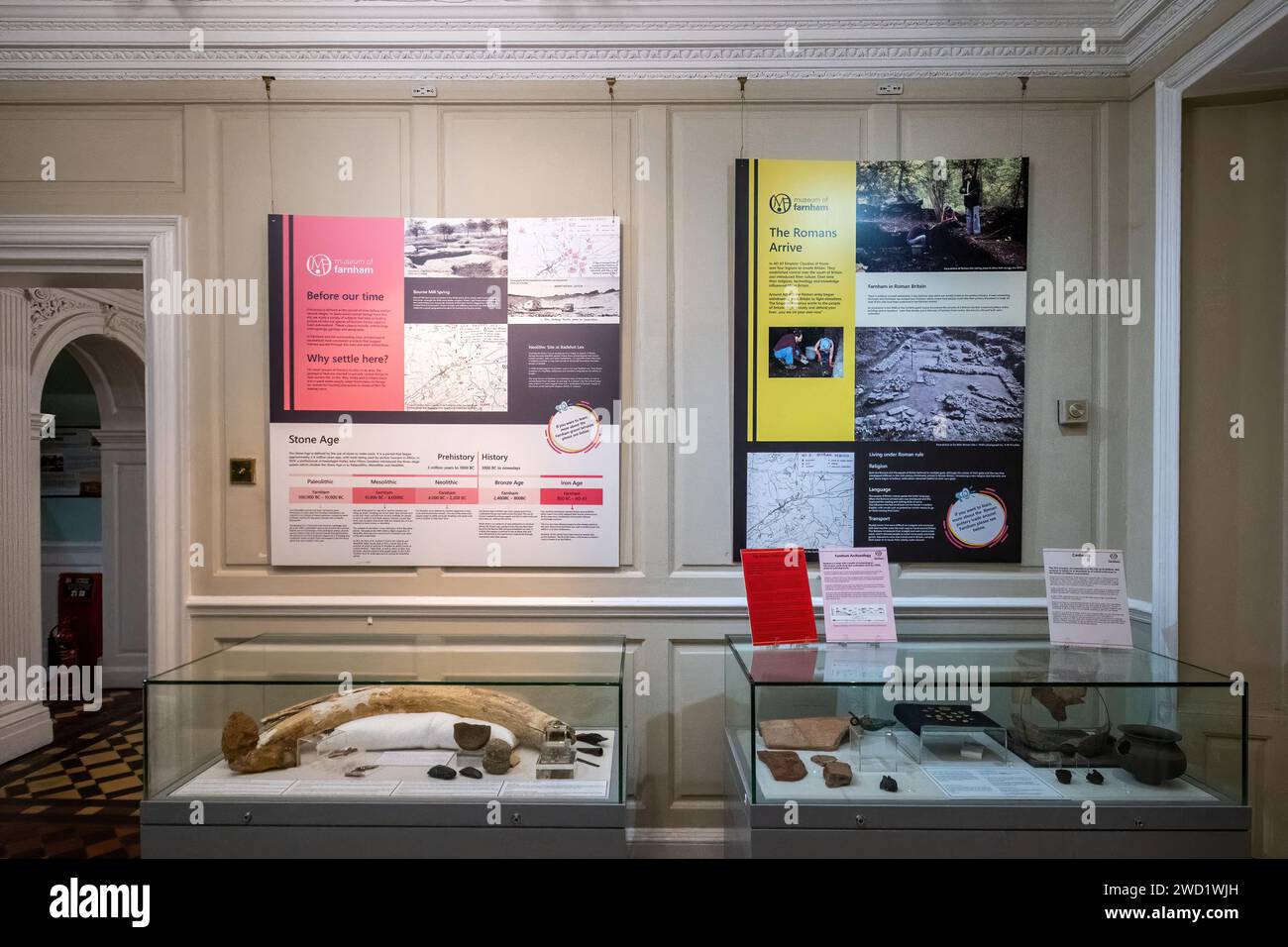 Museum of Farnham interior with exhibits about local history, a visitor ...