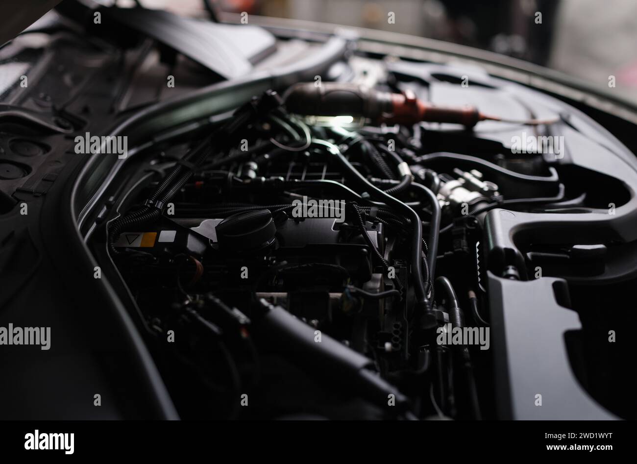 Car engine on modern car. Vehicle diagnostics and testing Stock Photo ...