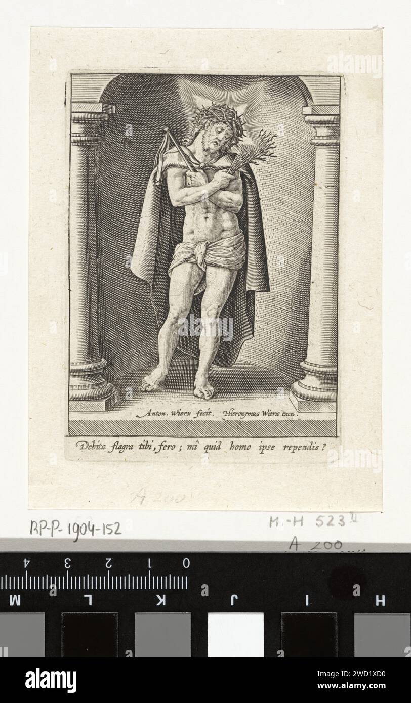 Christ as a man of sorrows, Antonie Wierix (II), 1565 - Before 1604 print Between two columns ...