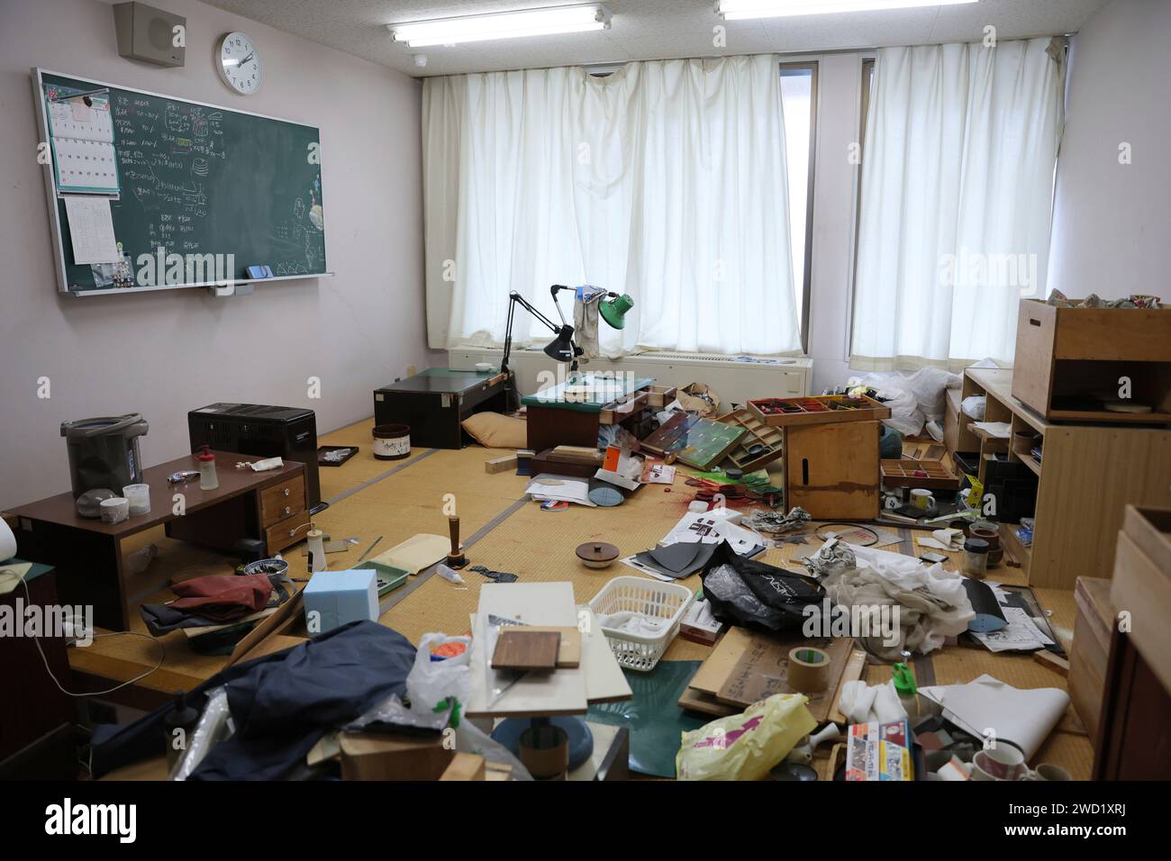 A photo shows a classroom damaged by a massive earthquake at the ...