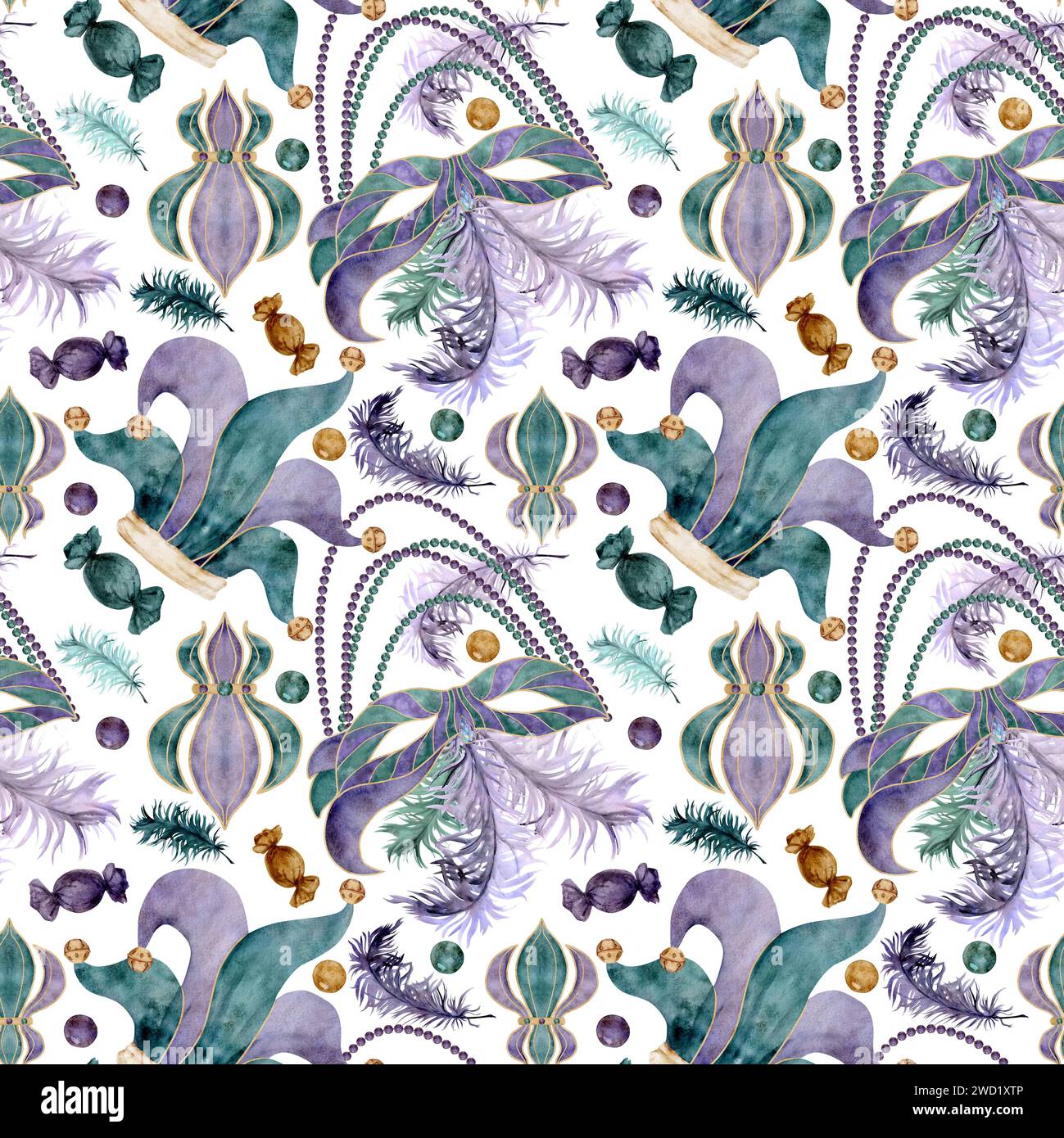 Hand drawn watercolor Mardi Gras carnival symbol. Jester fool hat ...