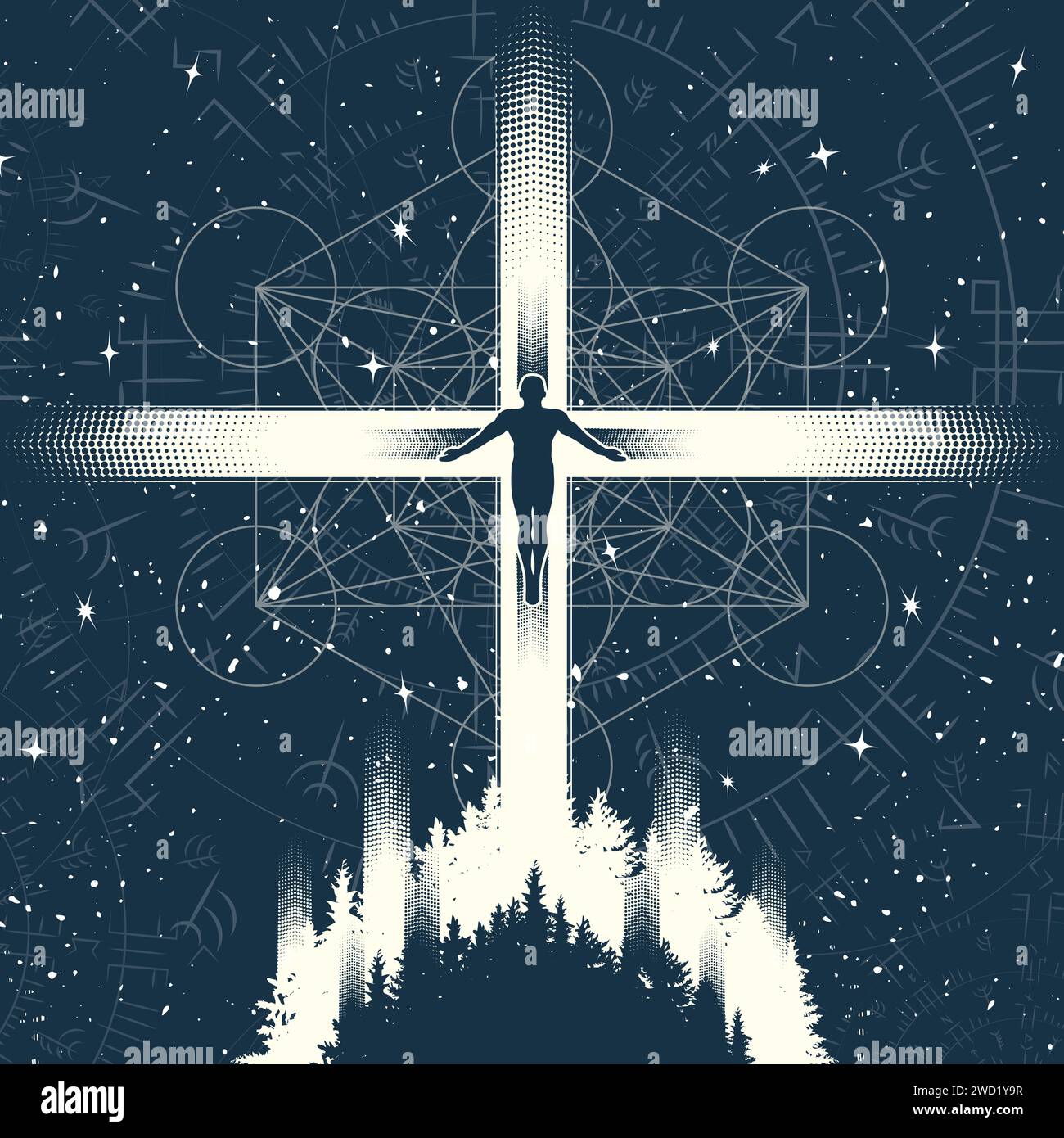 Grunge dark night levitation human Stock Vector Image & Art - Alamy