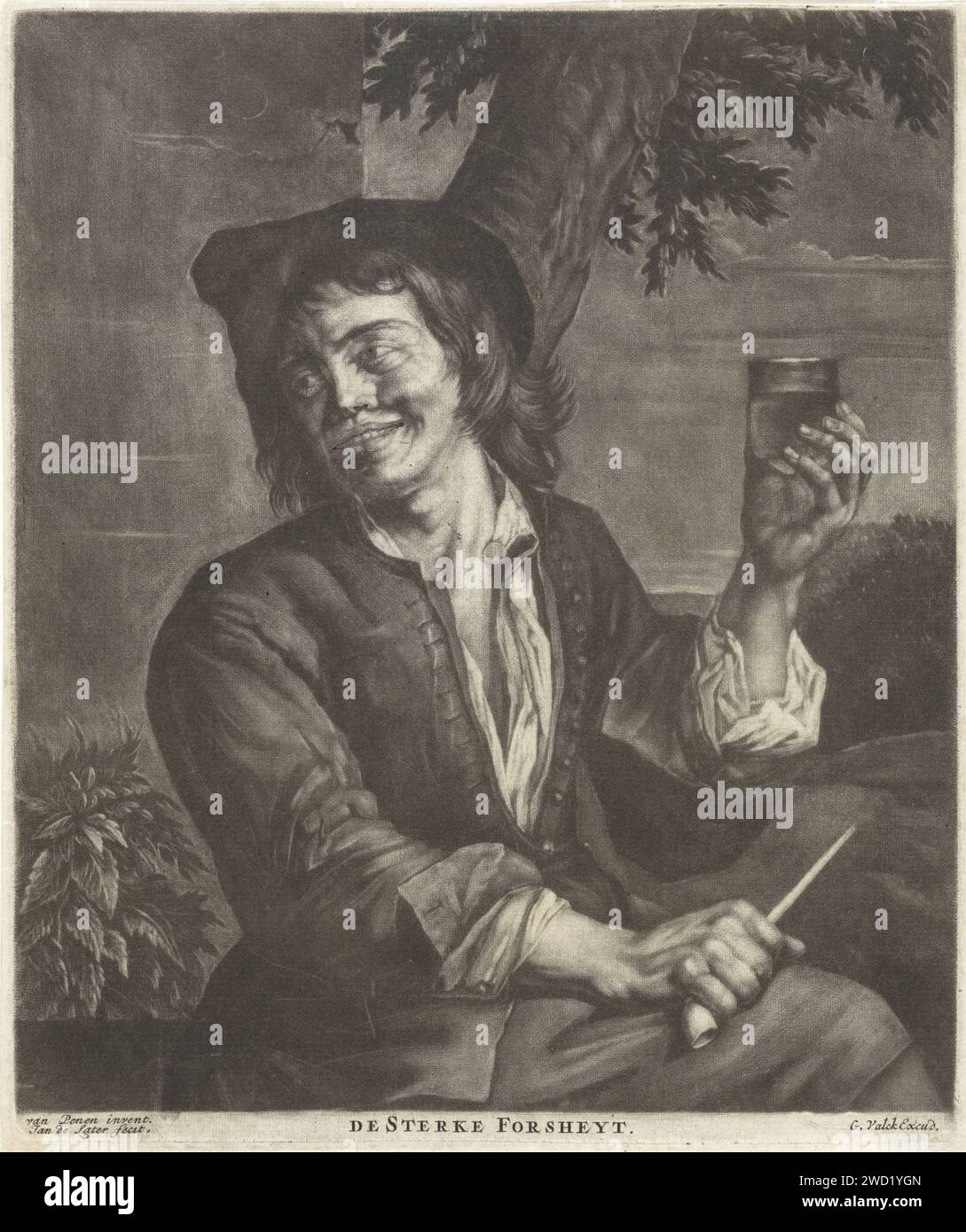 Man with a glass and a pipe, Jan de Later, After Jan van Pee, 1680 ...