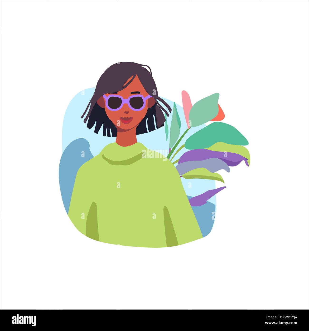 Round avatar of a realistic girl in glasses with a short haircut. Woman ...