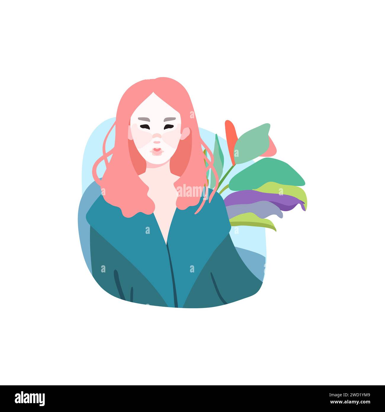 Round avatar realistic girl in traditional clothes. Woman with pink ...