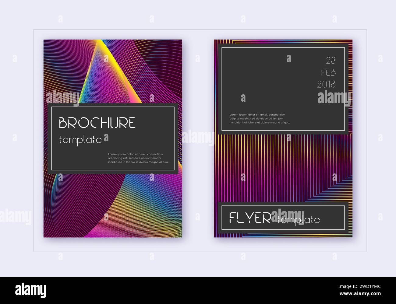 Black cover design template set. Rainbow abstract lines on wine red ...