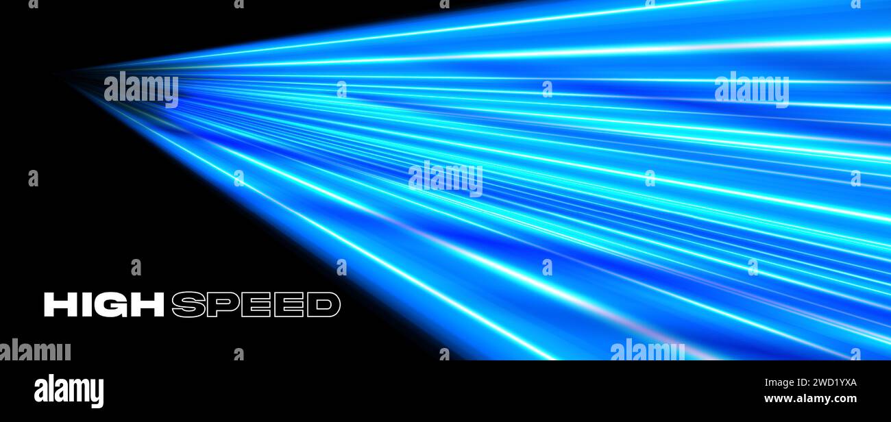 Blue high speed lines on black background. Fast lines. Dynamic motion light trails. Sport ...