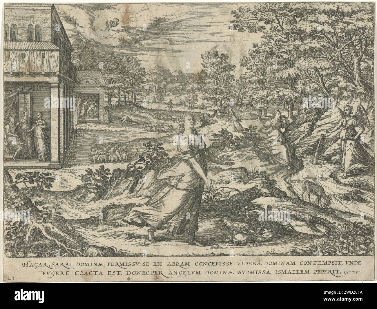 Hagar in the desert, Symon Novelanus (attributed to), 1577 - 1627 print Sara offers her servant ...