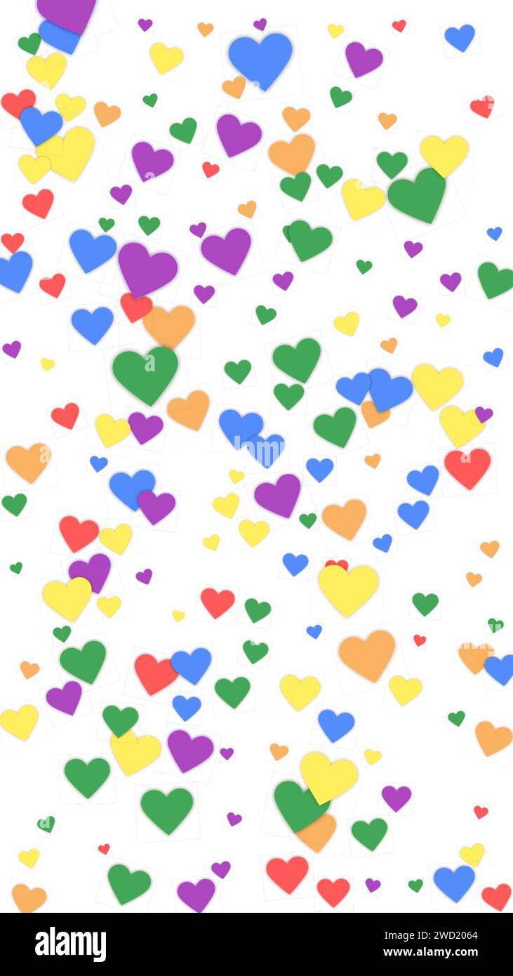Falling hearts valentine card template. Rainbow colored scattered ...