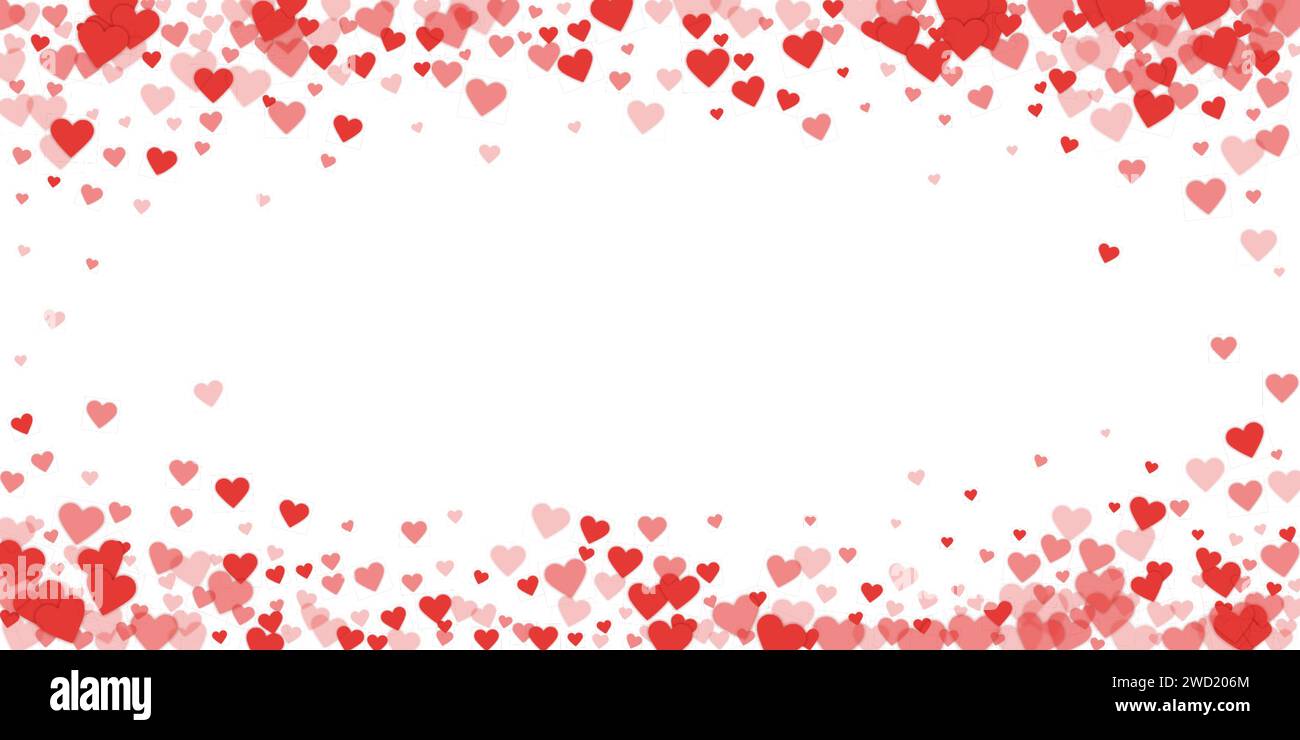 Falling hearts valentine card template. Red hearts scattered on white ...
