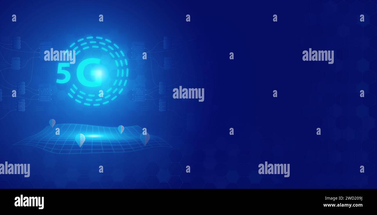 Futuristic blue 5G text and abstract technology background. Artificial ...
