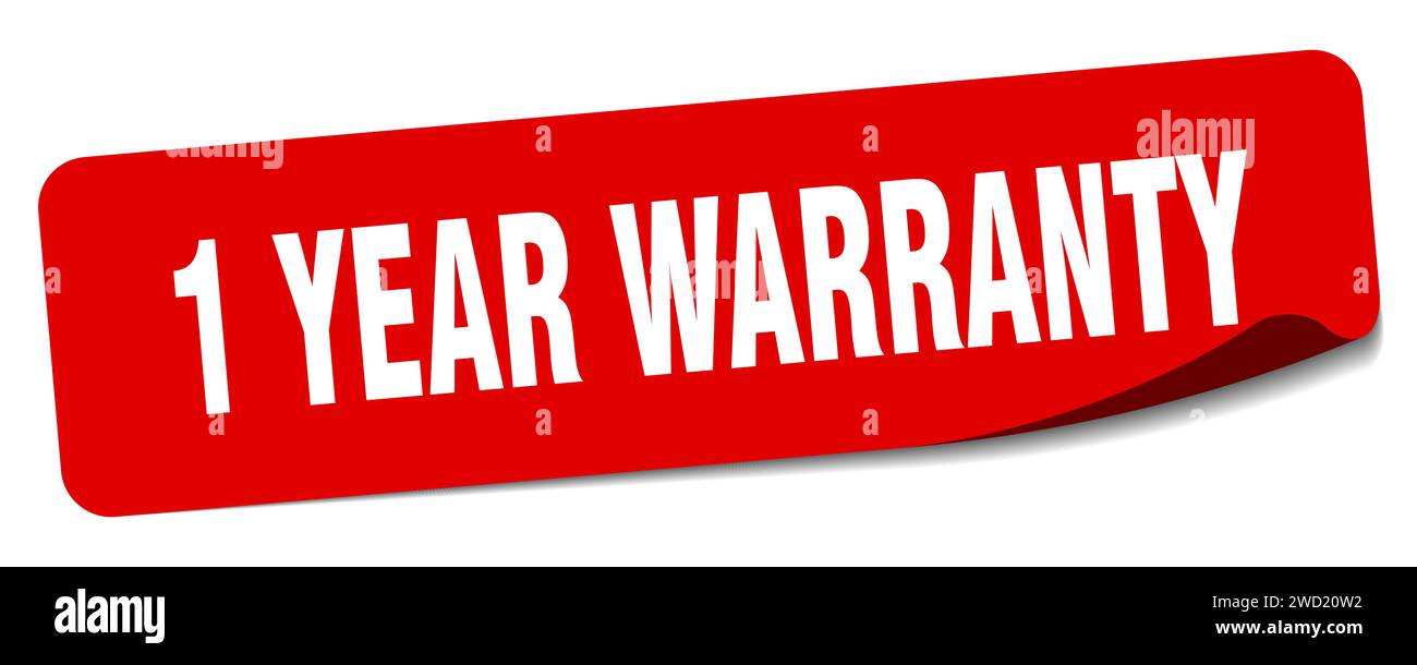 1 year warranty sticker. 1 year warranty rectangular label isolated on ...