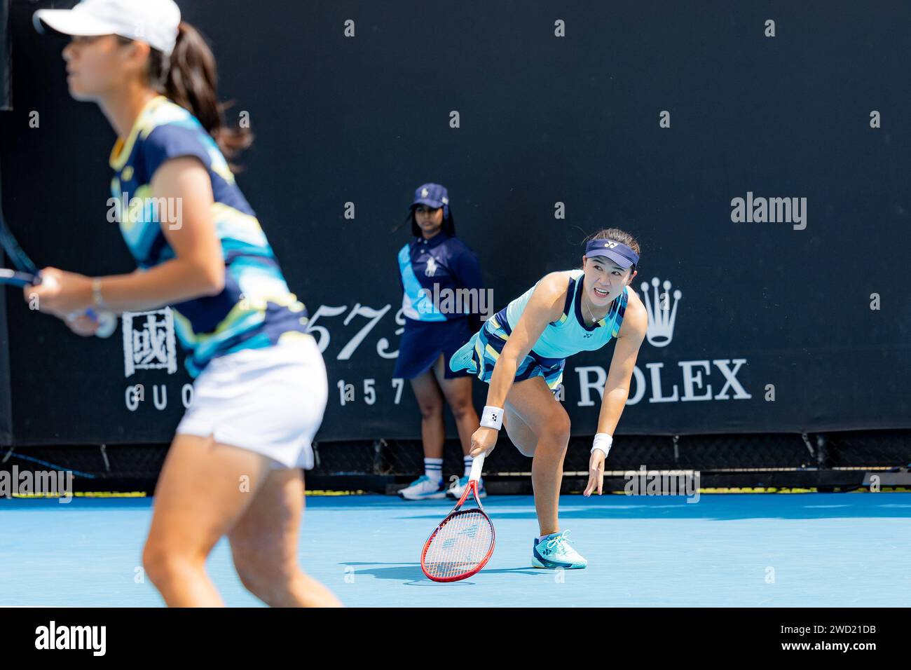 Melbourne, Australia. 18th Jan, 2024. Zhu Lin (R) and Wu Fang-Hsien ...