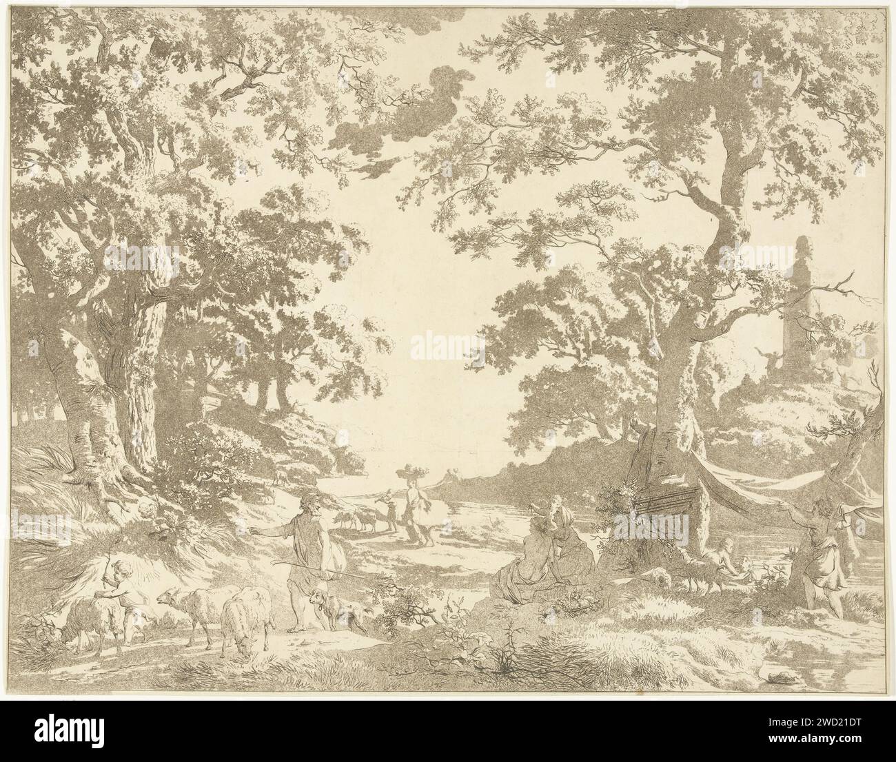 Arcadian Landscape with Janus statue, Hermanus Fock, 1781 - 1822 print ...