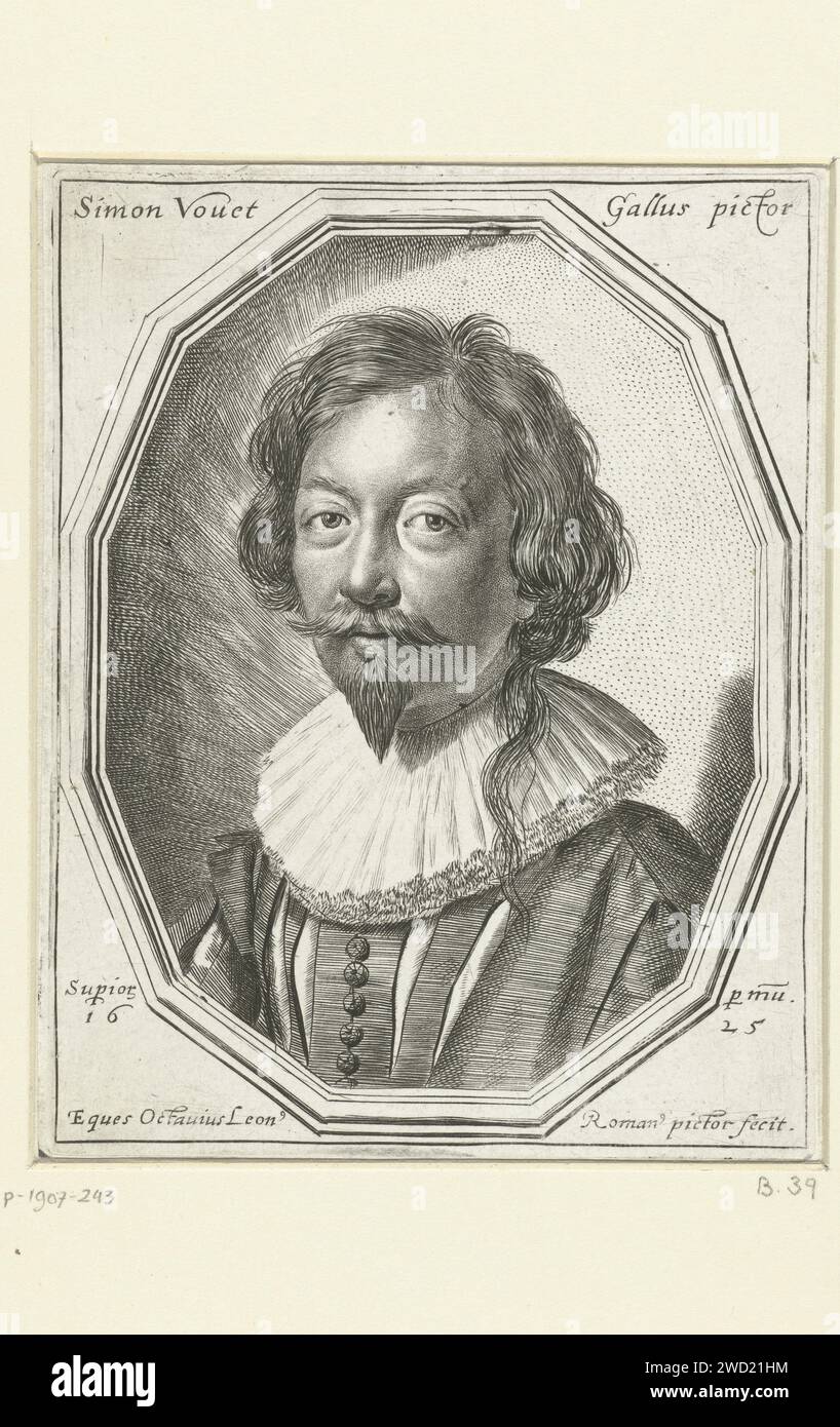 Portret Van Simon Vouet, Ottavio Mario Leoni, 1625 print Portrait of ...