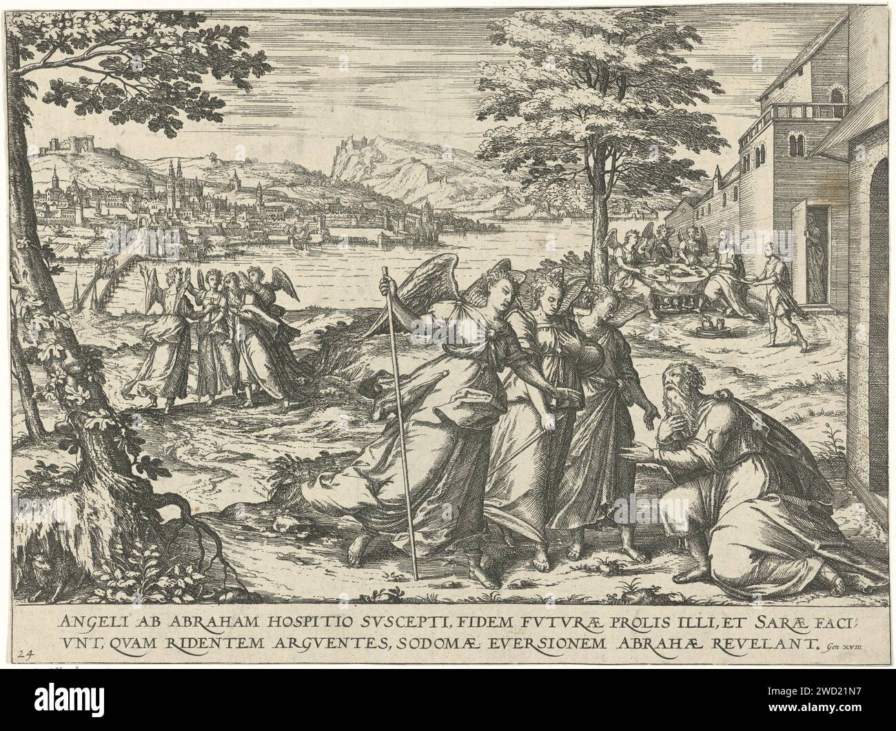 Abraham and De Drie Engelen, Symon Novelanus (attributed to), 1577 - 1627 print Abraham receives ...