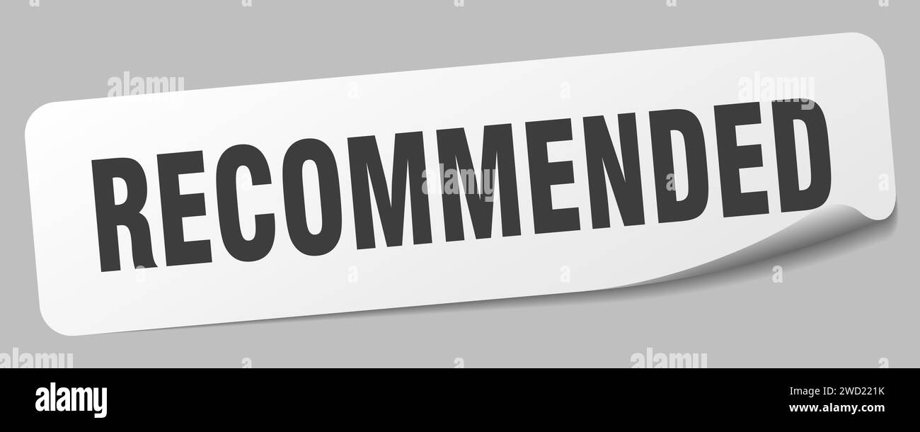 recommended sticker. recommended rectangular label isolated on white ...