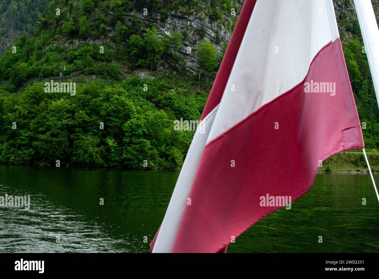 Austrian flag in Upper Austria region, Hallstatt, Austrian Alps, Austria Stock Photo - Alamy