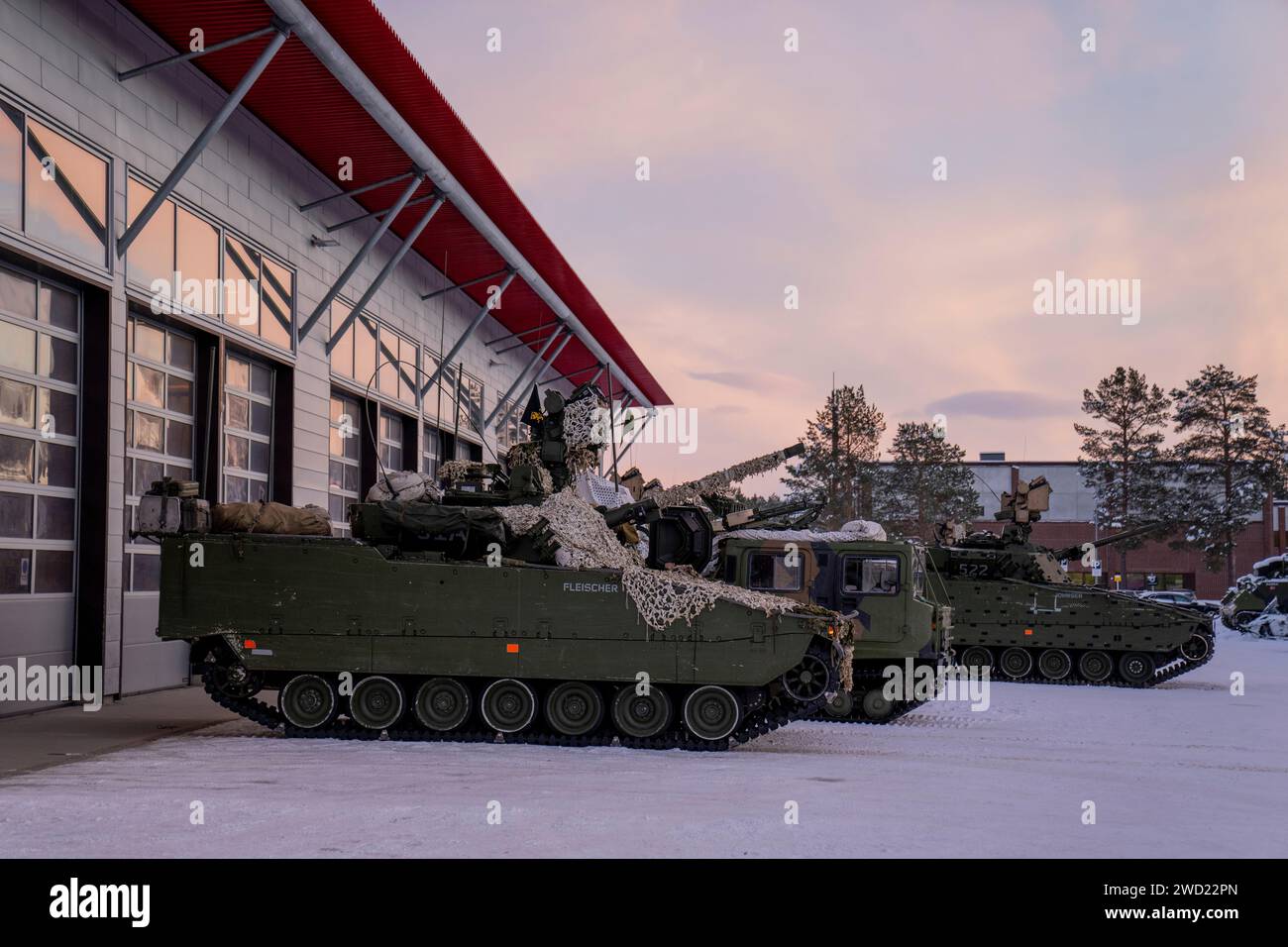 Skjold 20240117.Military vehicles at Skjold camp in Indre Troms. Photo ...