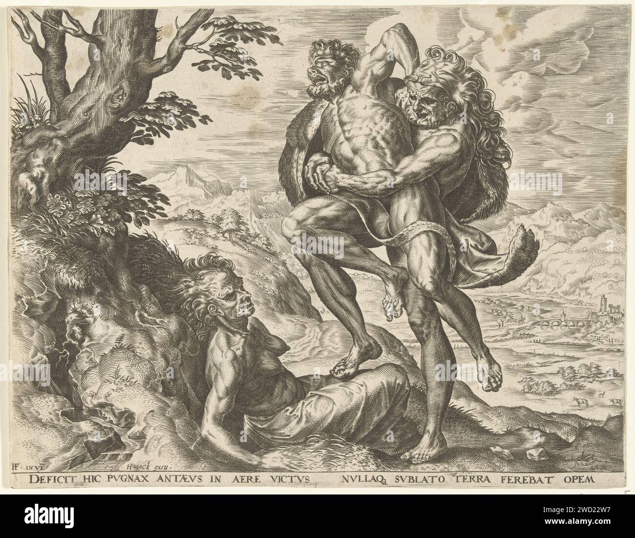 Hercules is struggling with Antaeus, Cornelis Cort, after Frans Floris ...