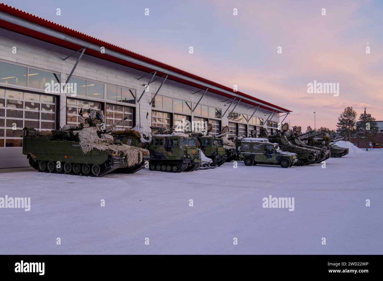 Skjold 20240117.Military vehicles at Skjold camp in Indre Troms. Photo ...