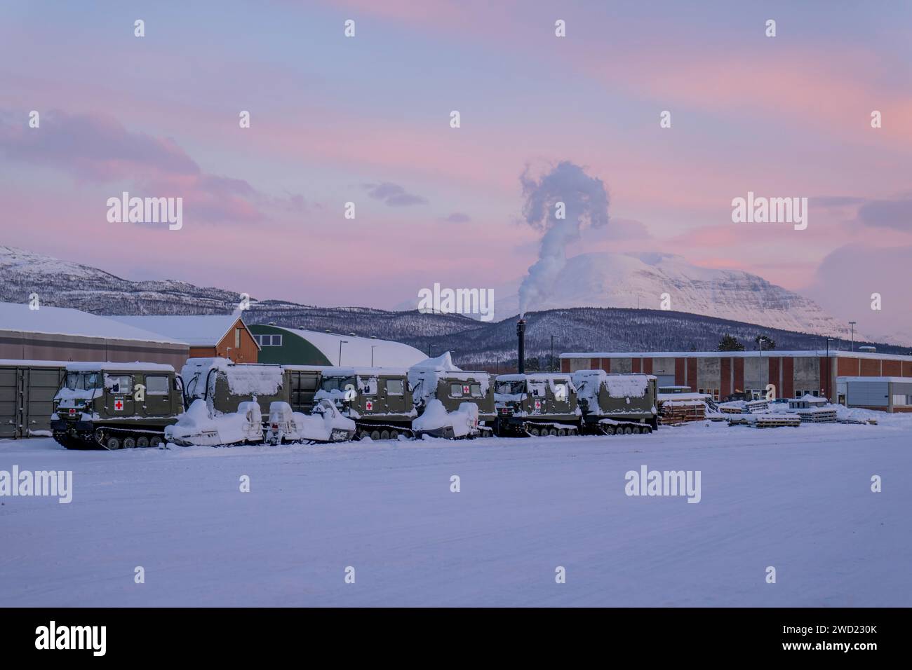 Skjold 20240117.Military vehicles at Skjold camp in Indre Troms. Photo ...