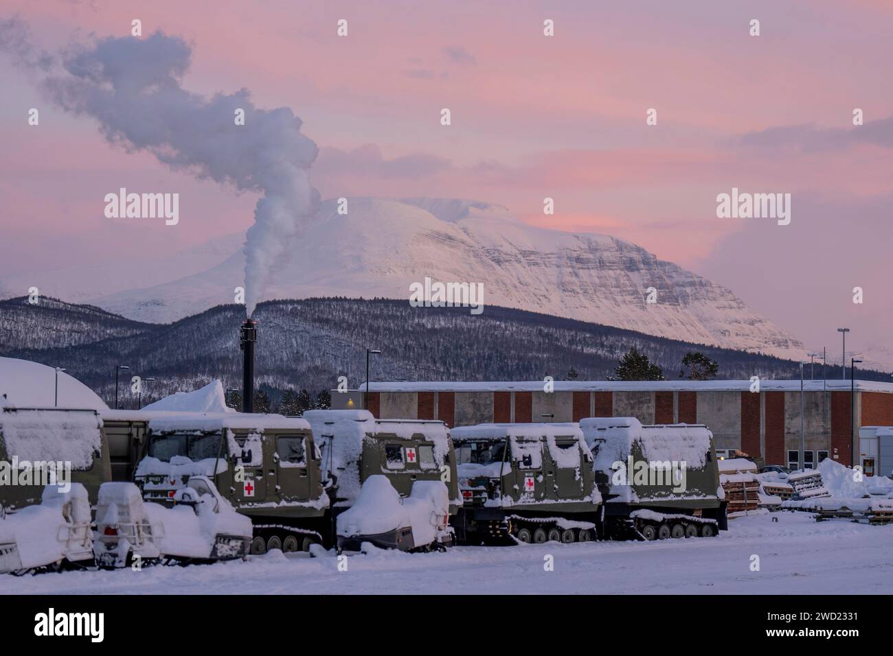 Skjold 20240117.Military vehicles at Skjold camp in Indre Troms. Photo ...