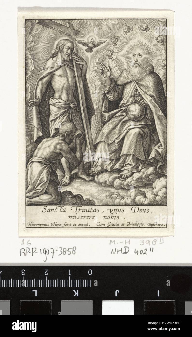 Holy Trinity, Hieronymus Wierix, 1563 - Before 1619 print A man kneels for the holy trinity in ...