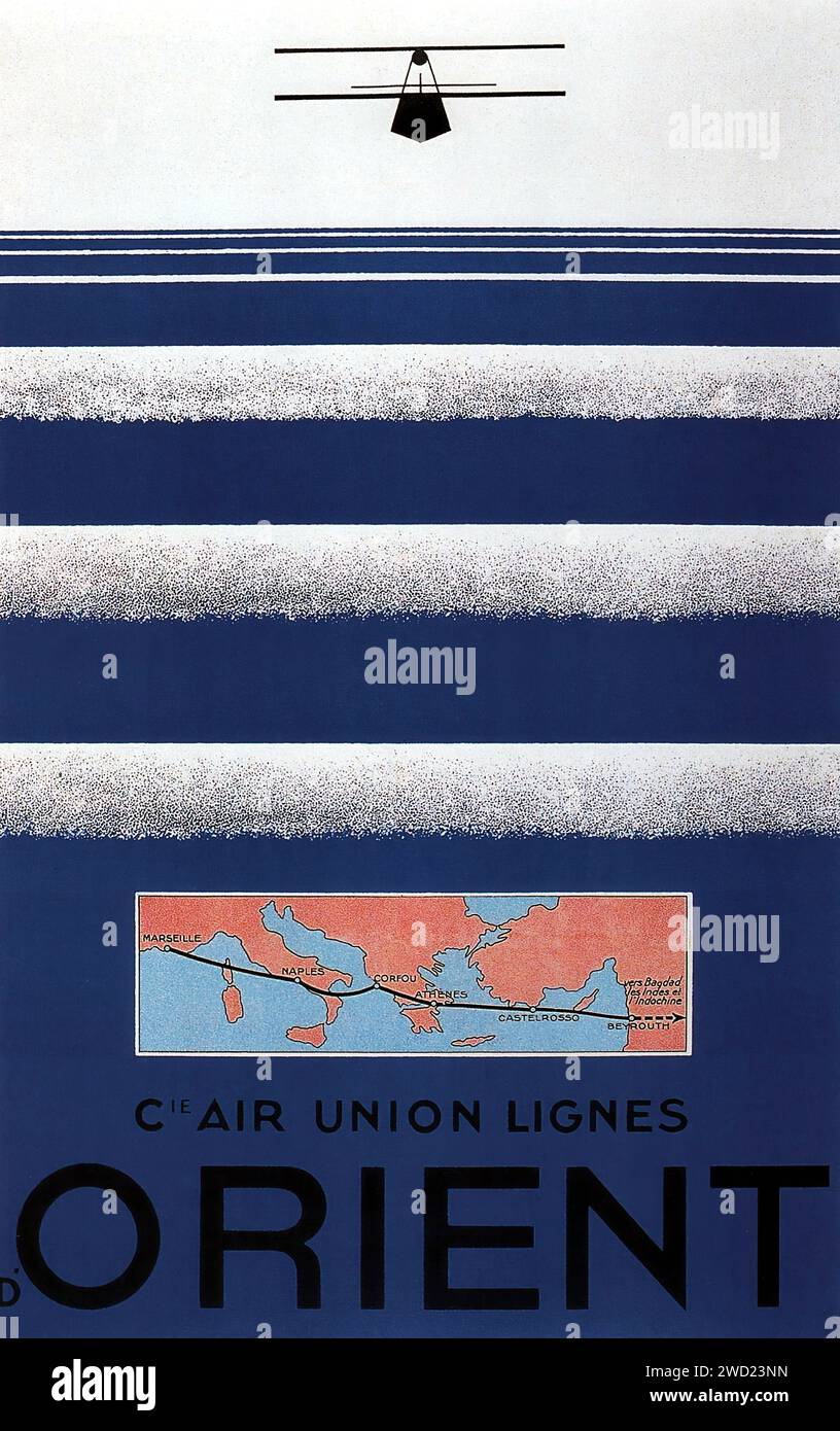 "C'EST AIR UNION LIGNES ORIENT" This circa 1930 Air Orient poster uses ...