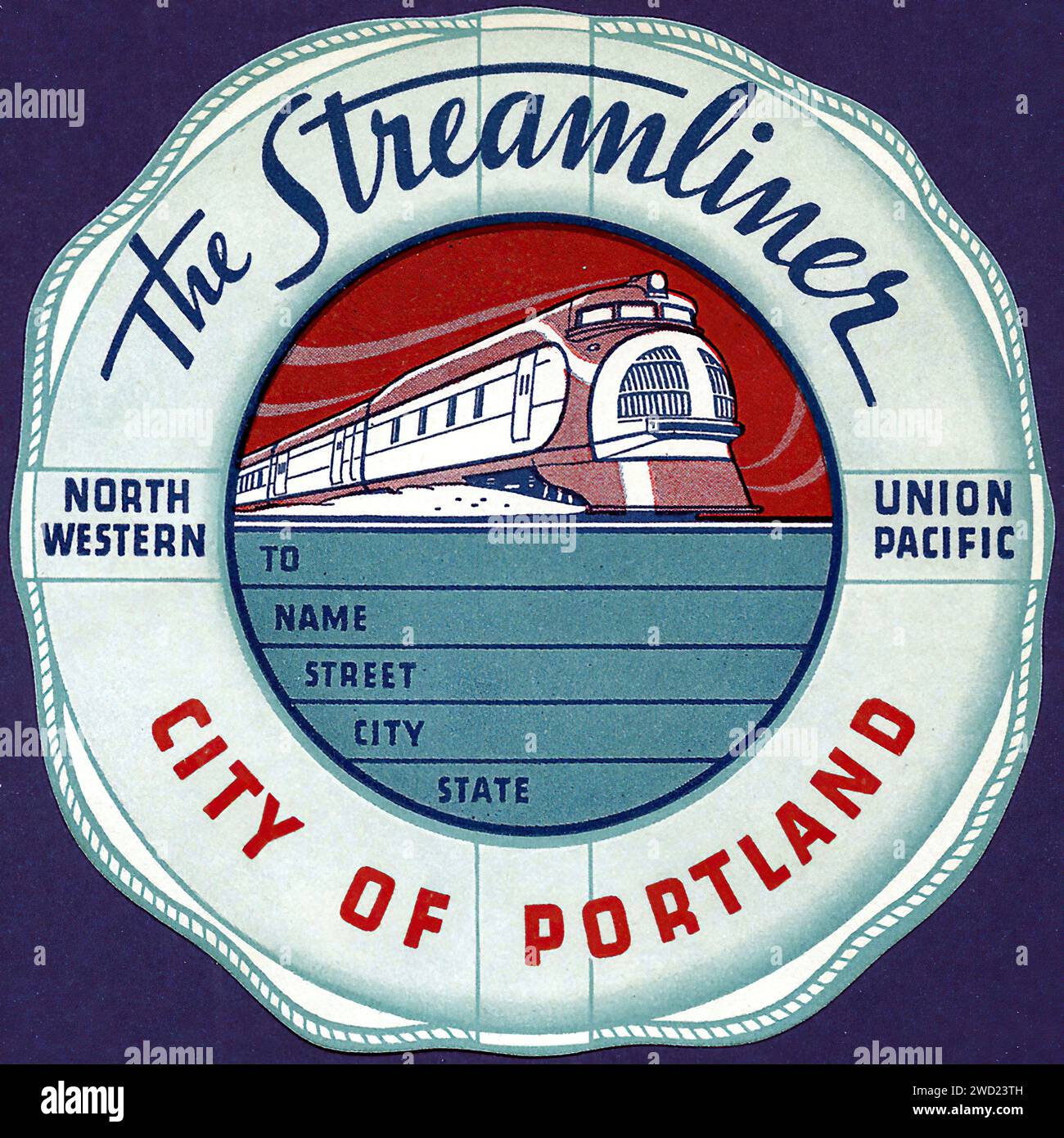 "THE STREAMLINER CITY OF PORTLAND" This label continues the series for ...