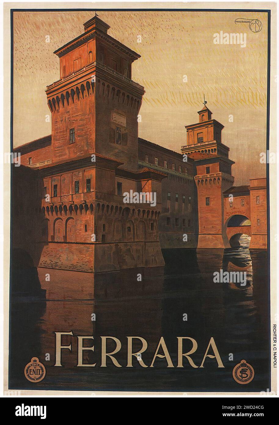 "Mario Borgoni, Ferrara, 1927" The poster displays "FERRARA" and ...