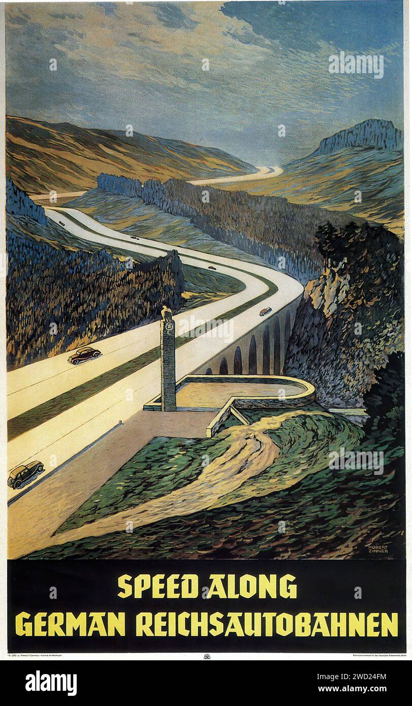 "SPEED ALONG GERMAN REICHSAUTOBAHNEN" An Art Deco travel poster ...