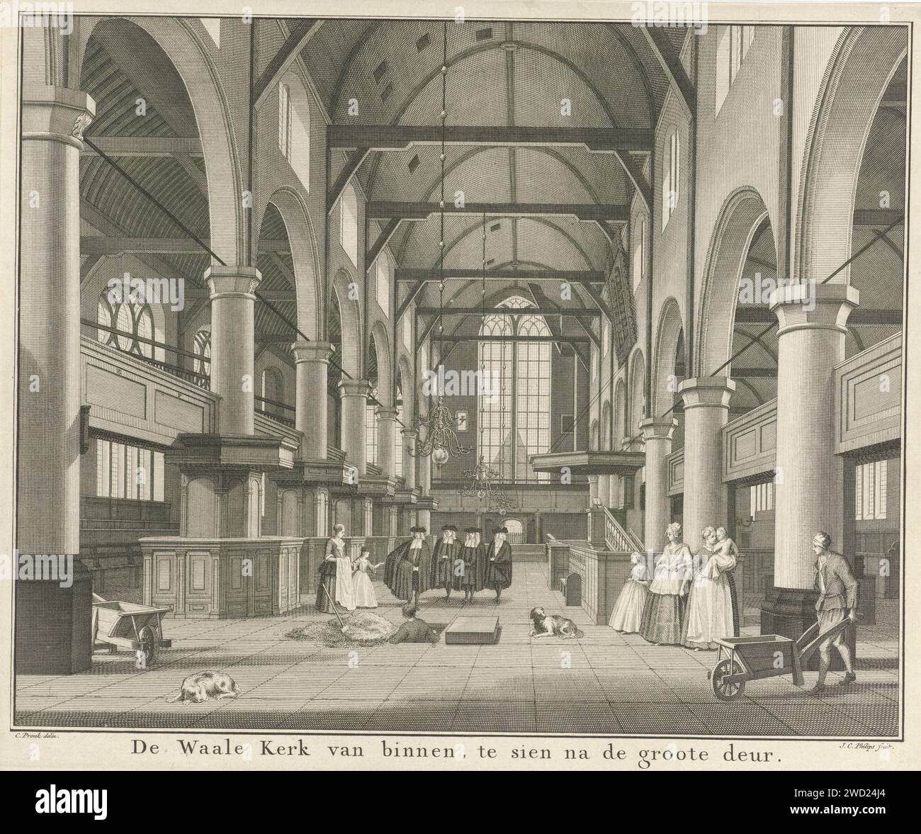 Interior of the Walloon church in Amsterdam, given to the main entrance ...