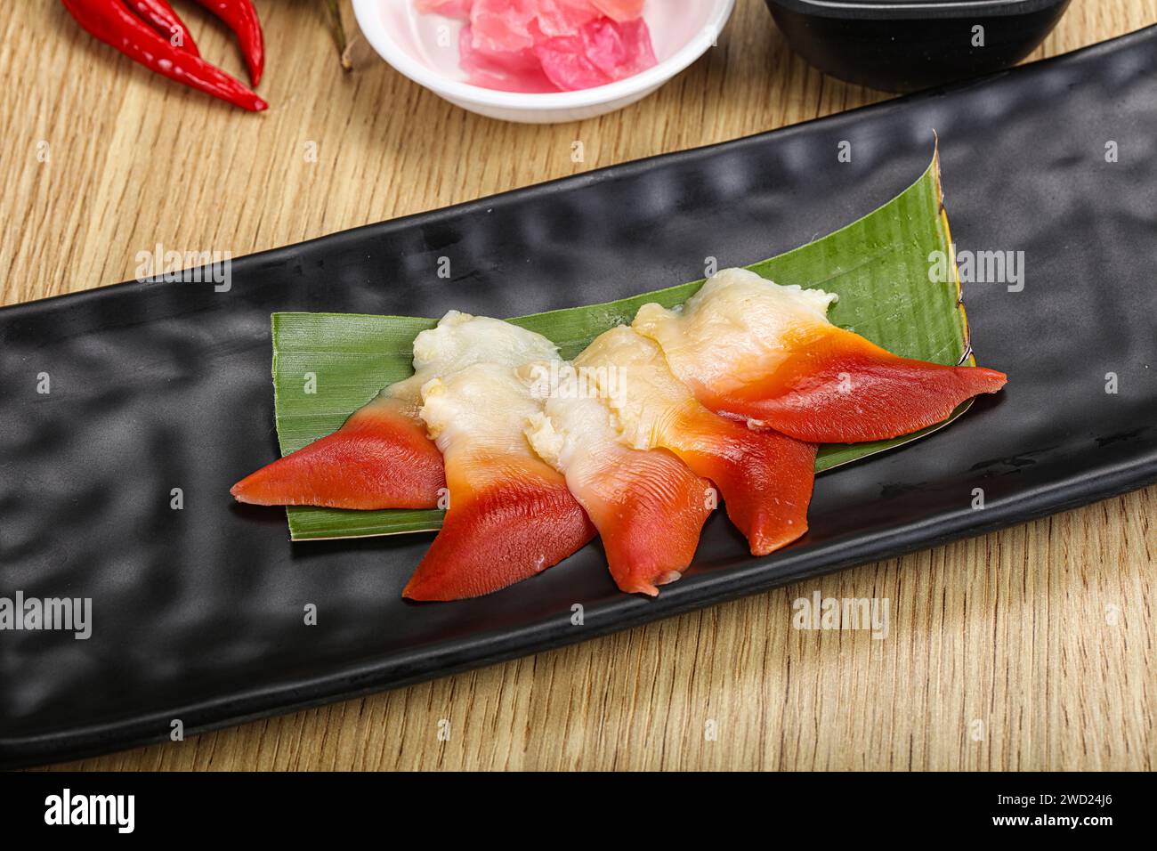 The stimpson surf clam or hokkigai sashimi - japanese food style Stock ...