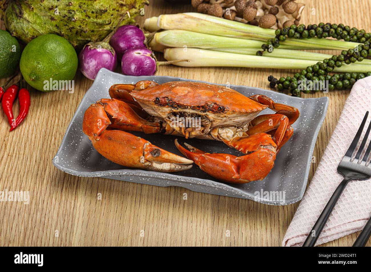Delicous luxury steamed red crab in the plate Stock Photo - Alamy