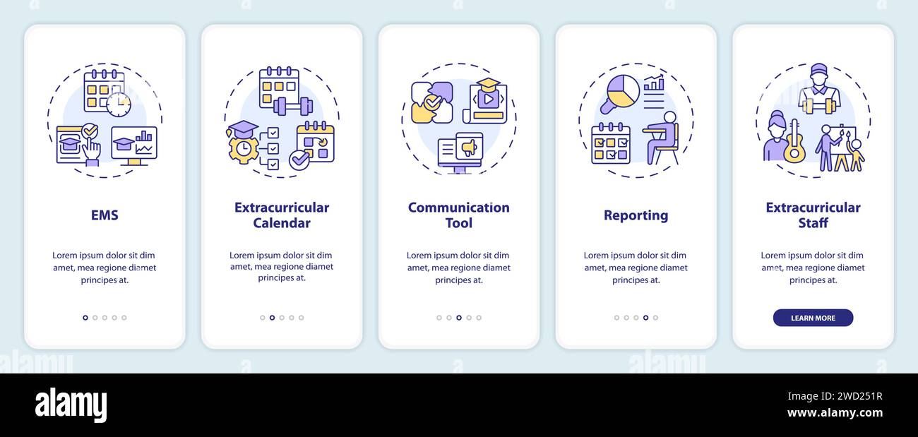 Walkthrough extracurricular management system with icons Stock Vector ...