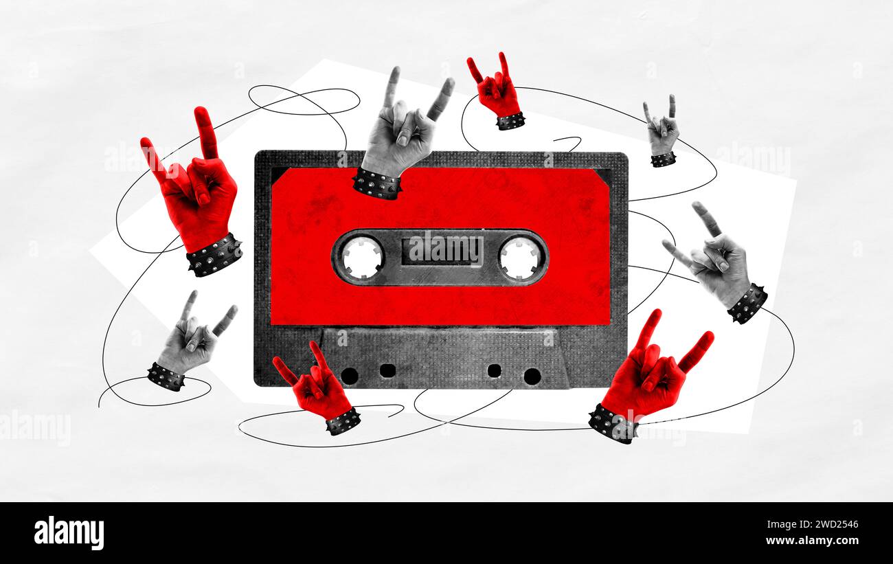 Rock and roll music. Template, design for album cover. Human hands ...