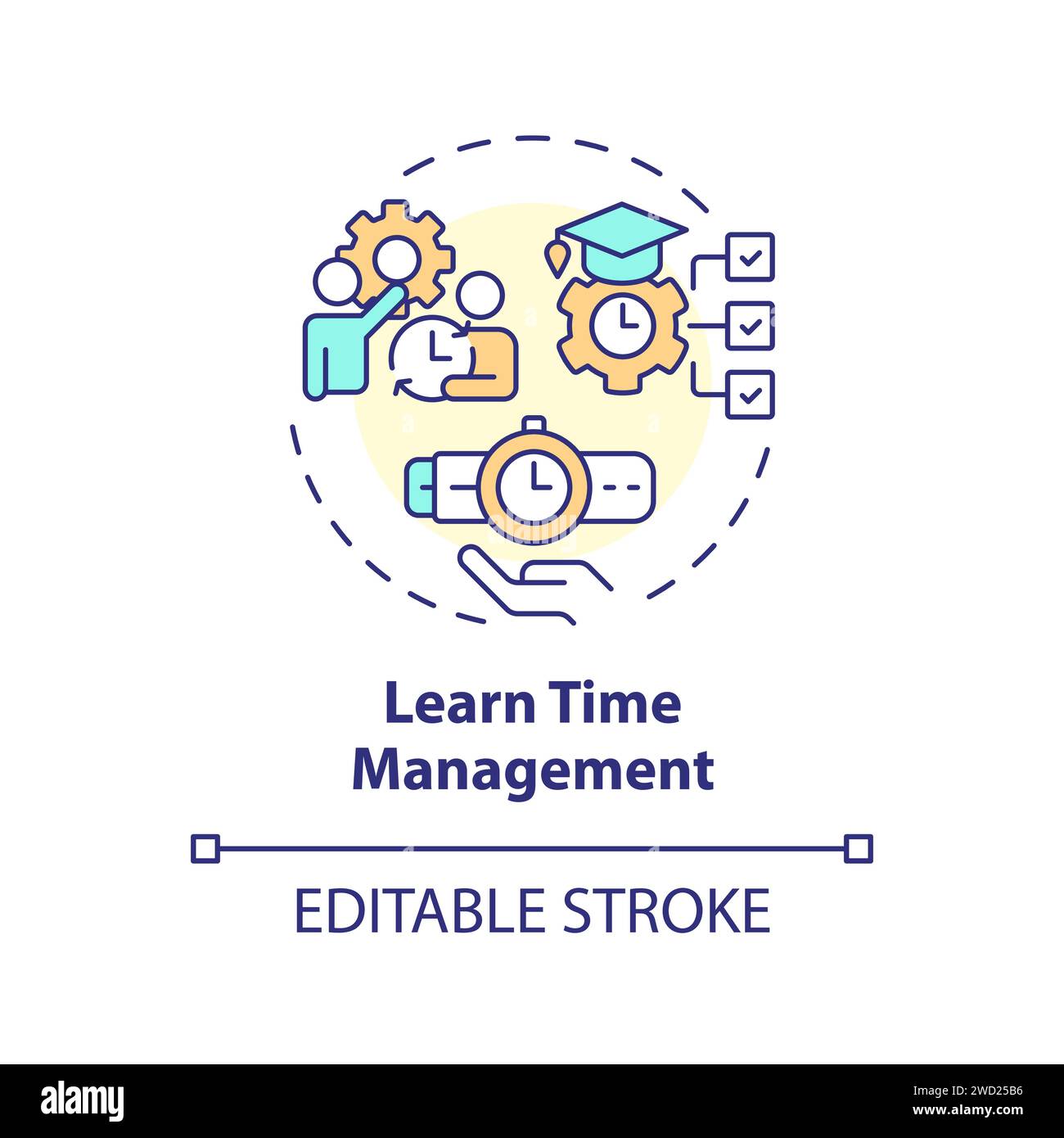 Thin line simple colorful learn time management icon concept Stock Vector Image & Art - Alamy