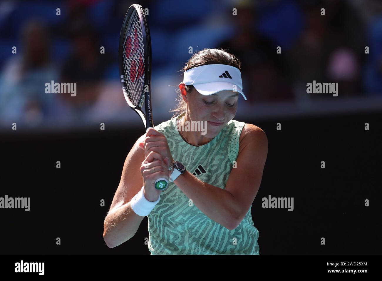 Jessica Pegula of the U.S. reacts during her round two loss to Clara Burel of France at the ...